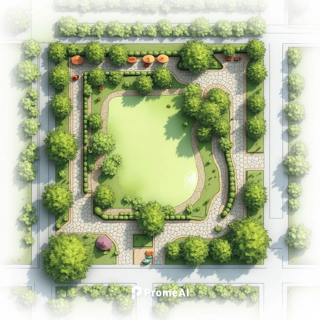 a map of a park and surrounding trees