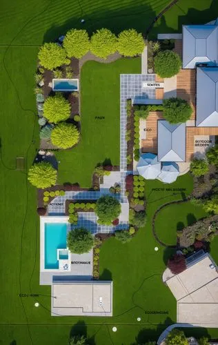 an aerial view of a small garden area