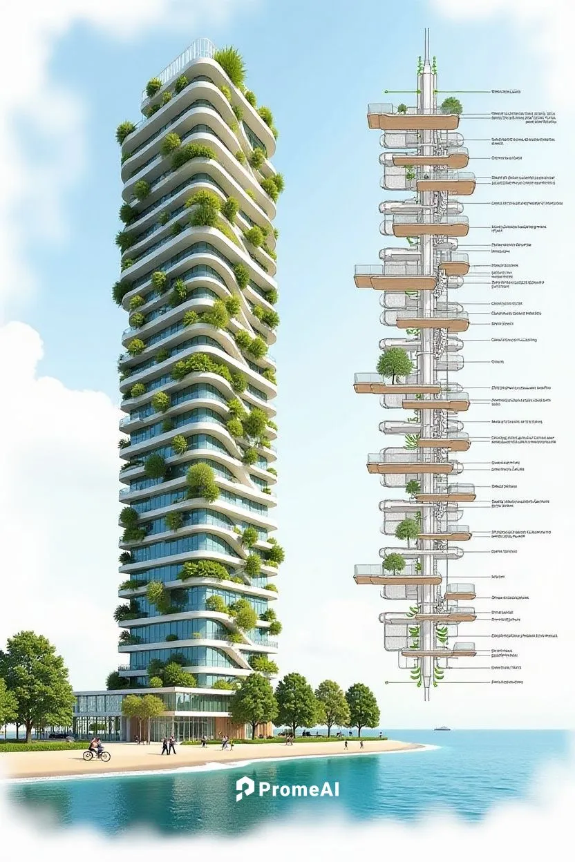 the structure of a large building with lots of green vegetation